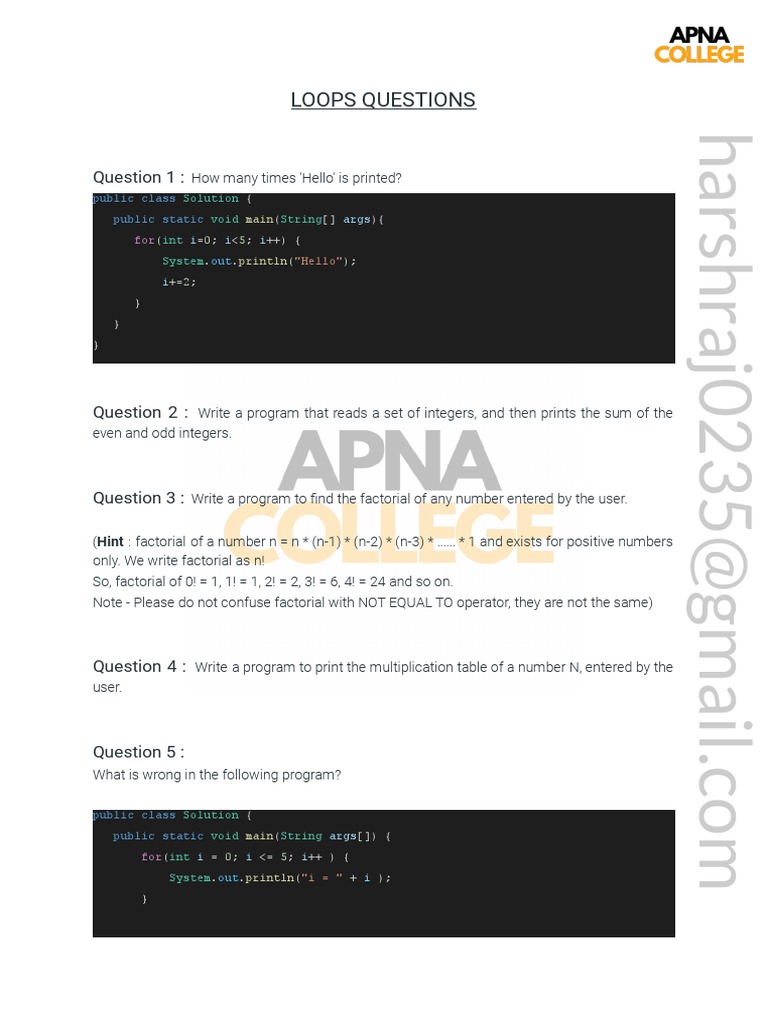Loops Questions | PDF