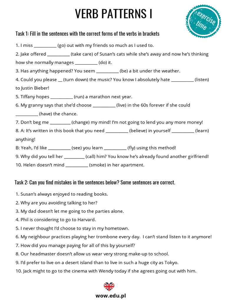 Verb Patterns I: Analyzing Verb Forms and Identifying Grammatical ...