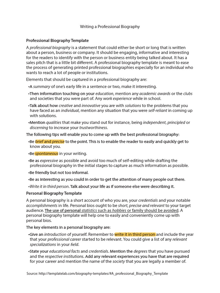 Writing A Professional Biography | PDF | Communication