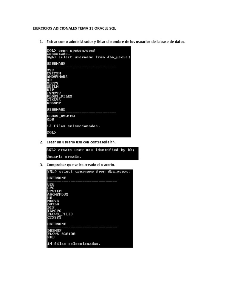 Ejercicios de Oracle SQL para Usuarios | PDF | Finanzas y dinero | Tecnología