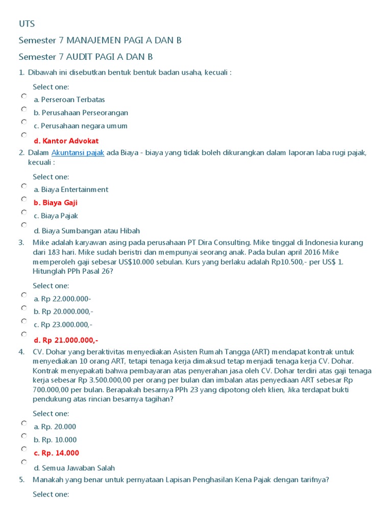 Ujian Pajak dan Akuntansi Semester 7 | PDF