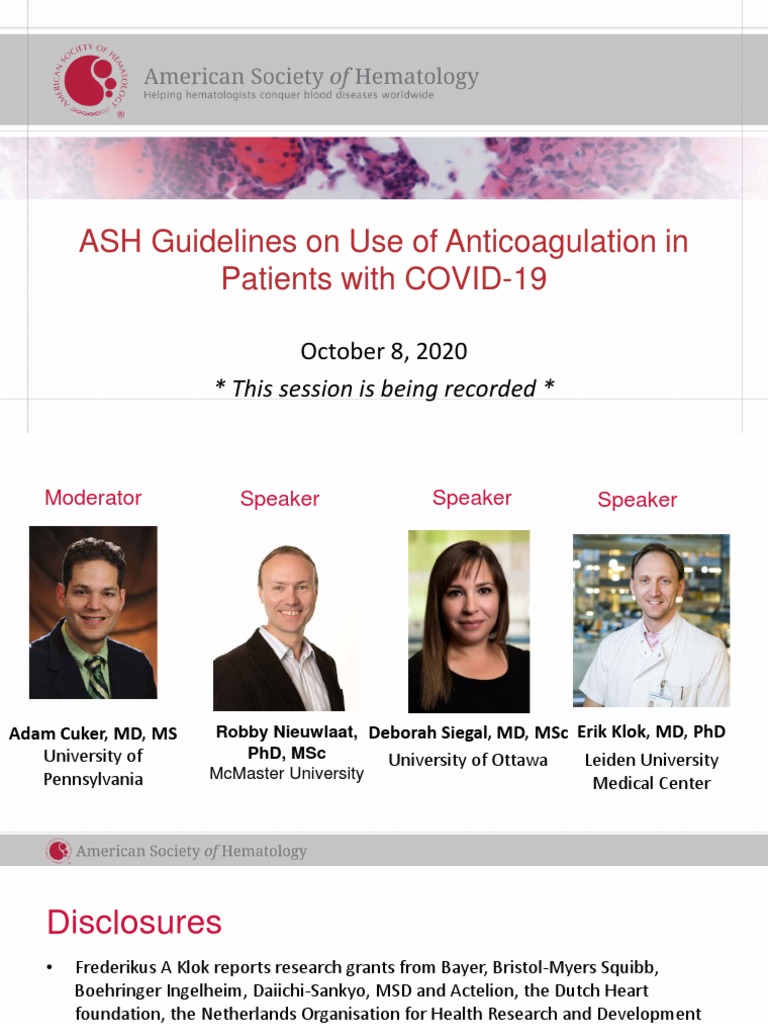 ASH Anticoagulation in COVID19 Webinar | PDF | Systematic Review ...