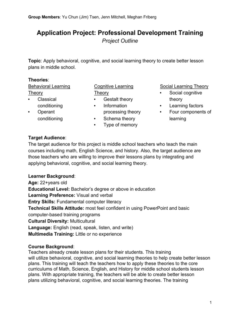 Project Outline | PDF | Learning Theory (Education) | Learning