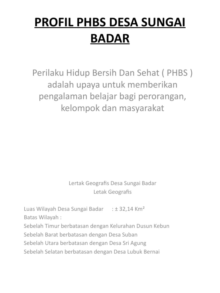 Slide Profil Phbs Desa Sungai Badar | PDF | Kesehatan Holistik
