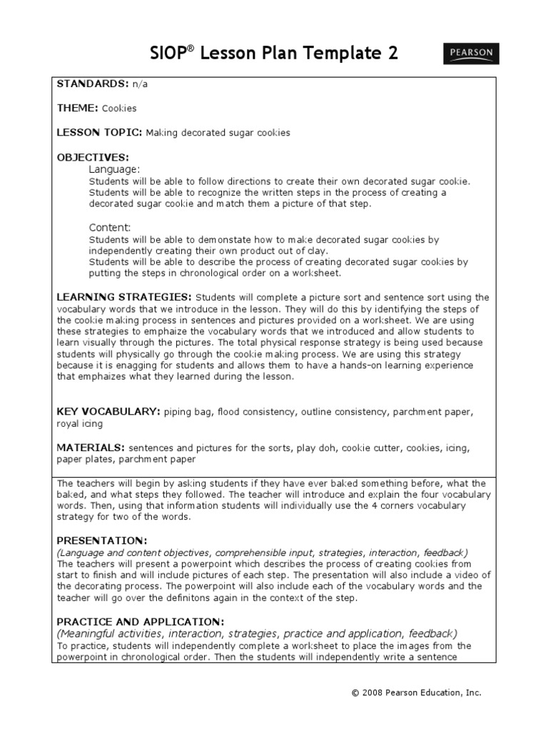 Siop Lesson Plan Template2 | PDF | Teaching | Learning