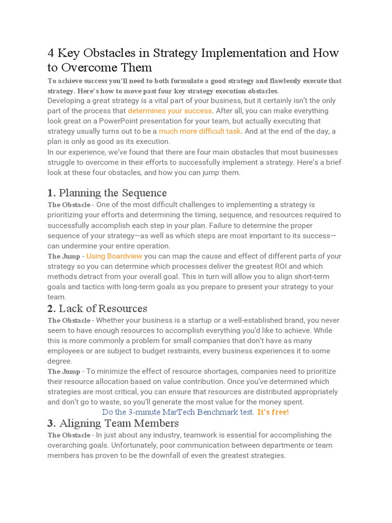 Overcoming Key Obstacles to Strategic Implementation: Goal Setting, Resource Management ...