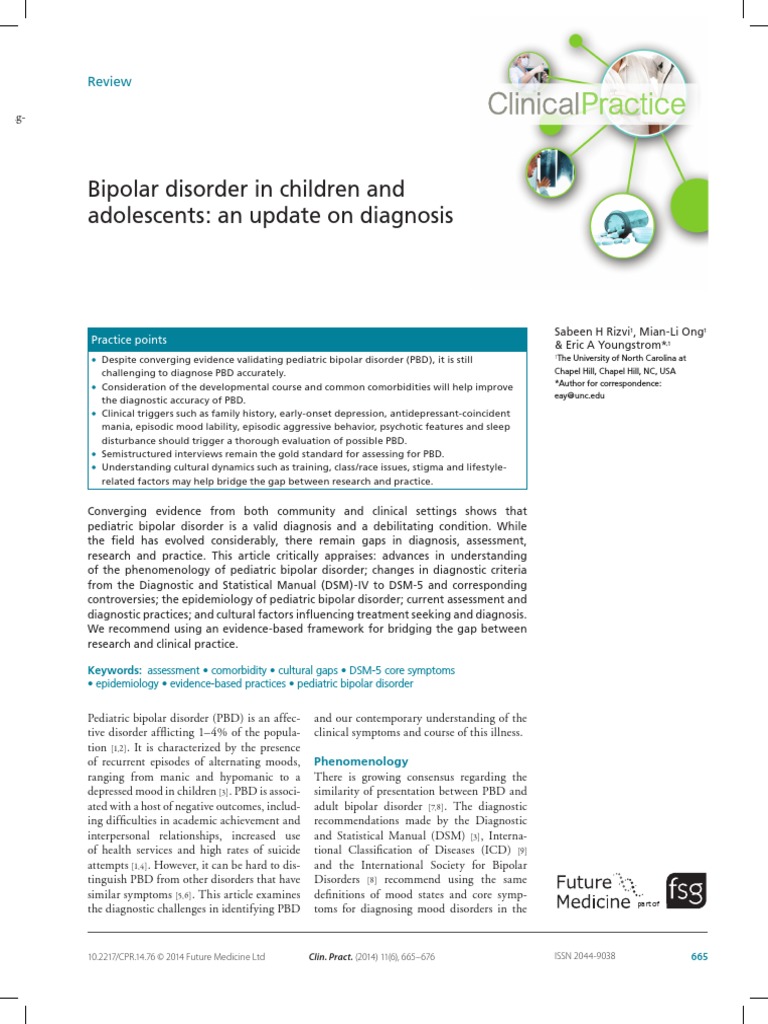 Bipolar Disorder in Children and Adolescents An Update On Diagnosis ...