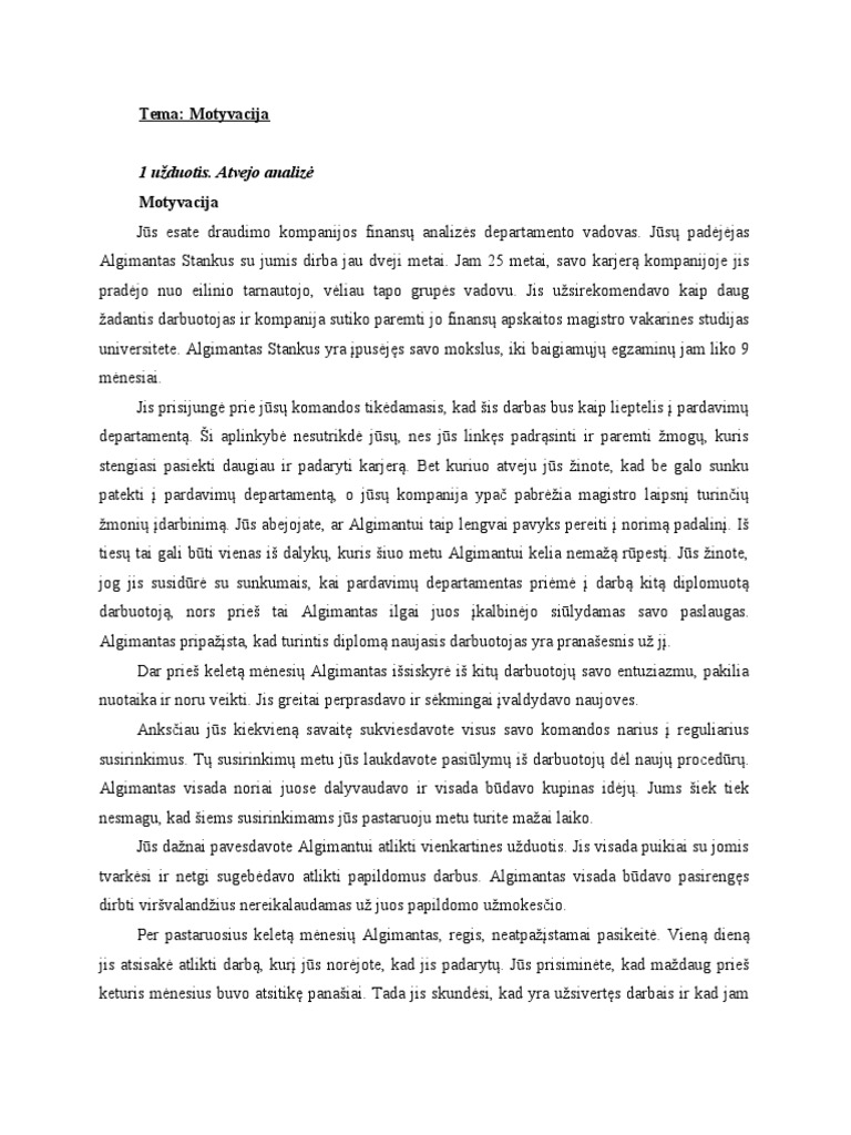 Motyvacija Atvejo Analize | PDF