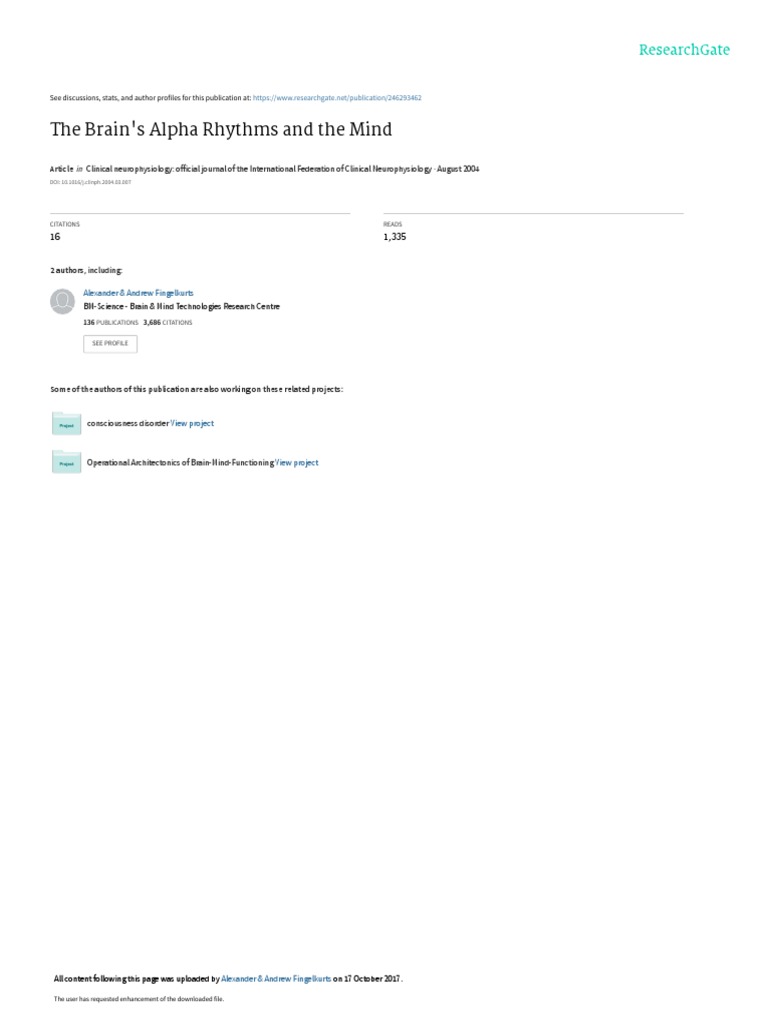 The Brains Alpha Rhythms And The Mind Pdf Neural Oscillation Electroencephalography