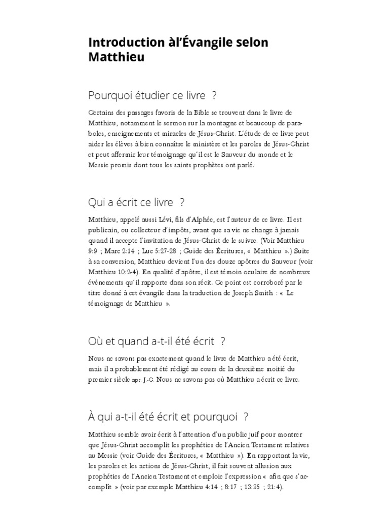 Introduction À L'évangile Selon Matthieu | PDF