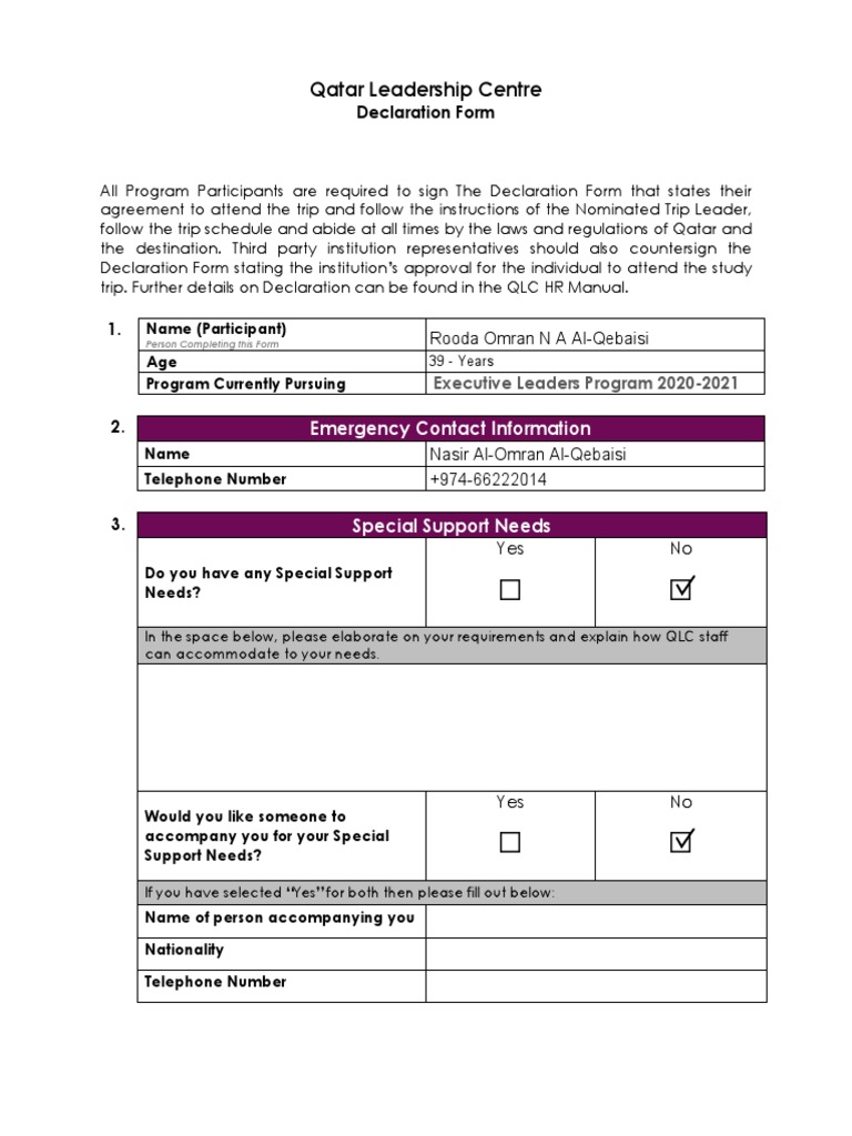 QLC - Declaration Form | PDF