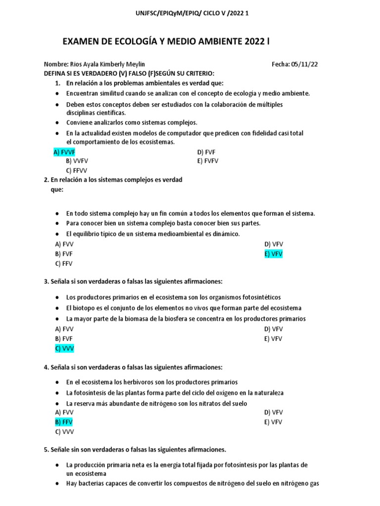A Examen de Ecología y Medio Ambiente 2022 1 | PDF | Ecología | Plantas