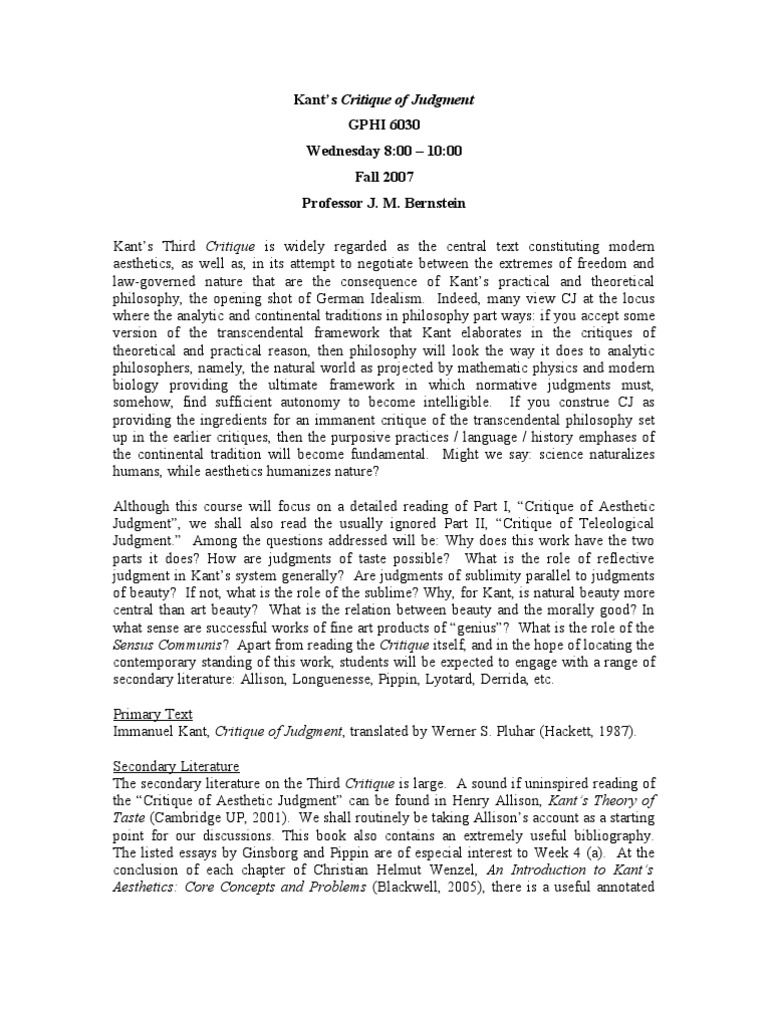 Kant-Critique of Judgment | Download Free PDF | Immanuel Kant | Cognition