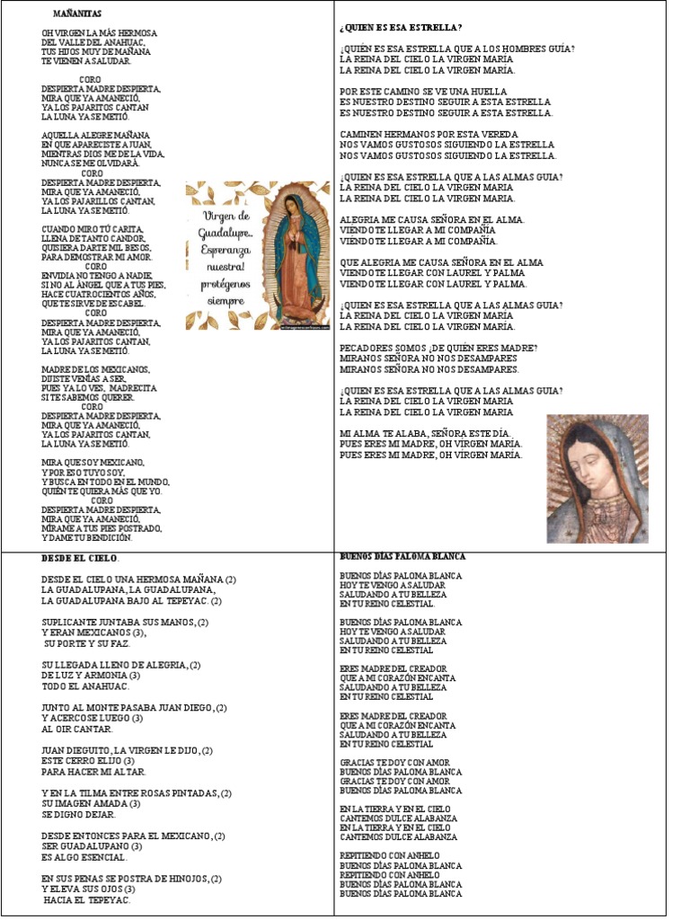 Cantos Guadalupanos | Descargar gratis PDF | María, madre de Jesús | Creencia religiosa y doctrina