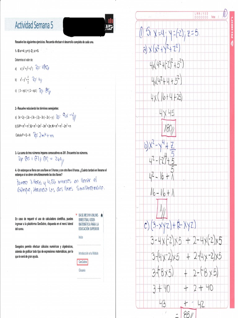 Evaluación Formativa Semana5 Matematicas | PDF | Matemáticas