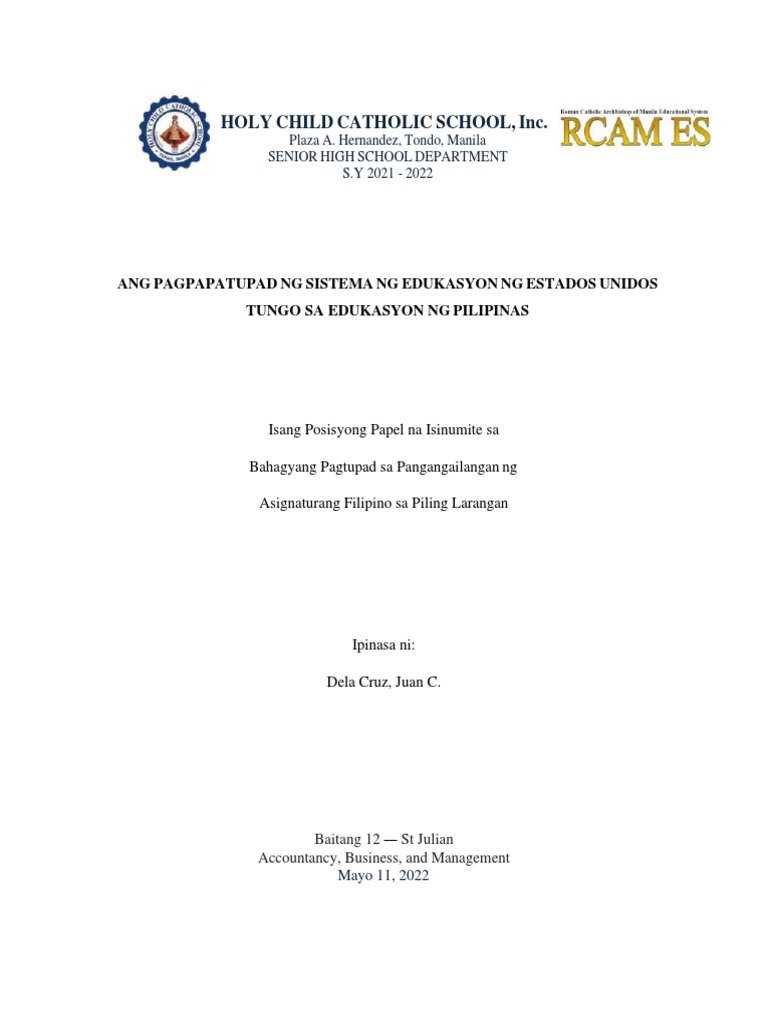 Halimbawa NG Posisyong Papel | PDF