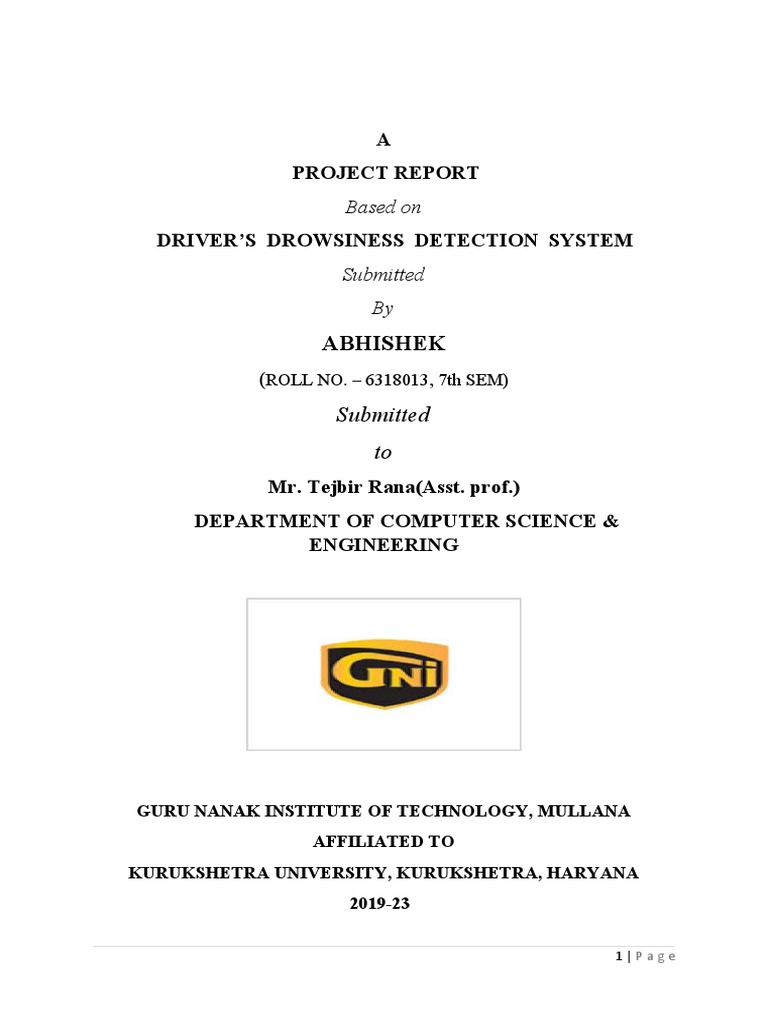 Driver Drowsiness Detection Project Report | PDF | Computer Vision | Computing