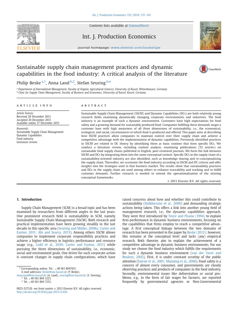 Int. J. Production Economics: Philip Beske, Anna Land, Stefan Seuring ...