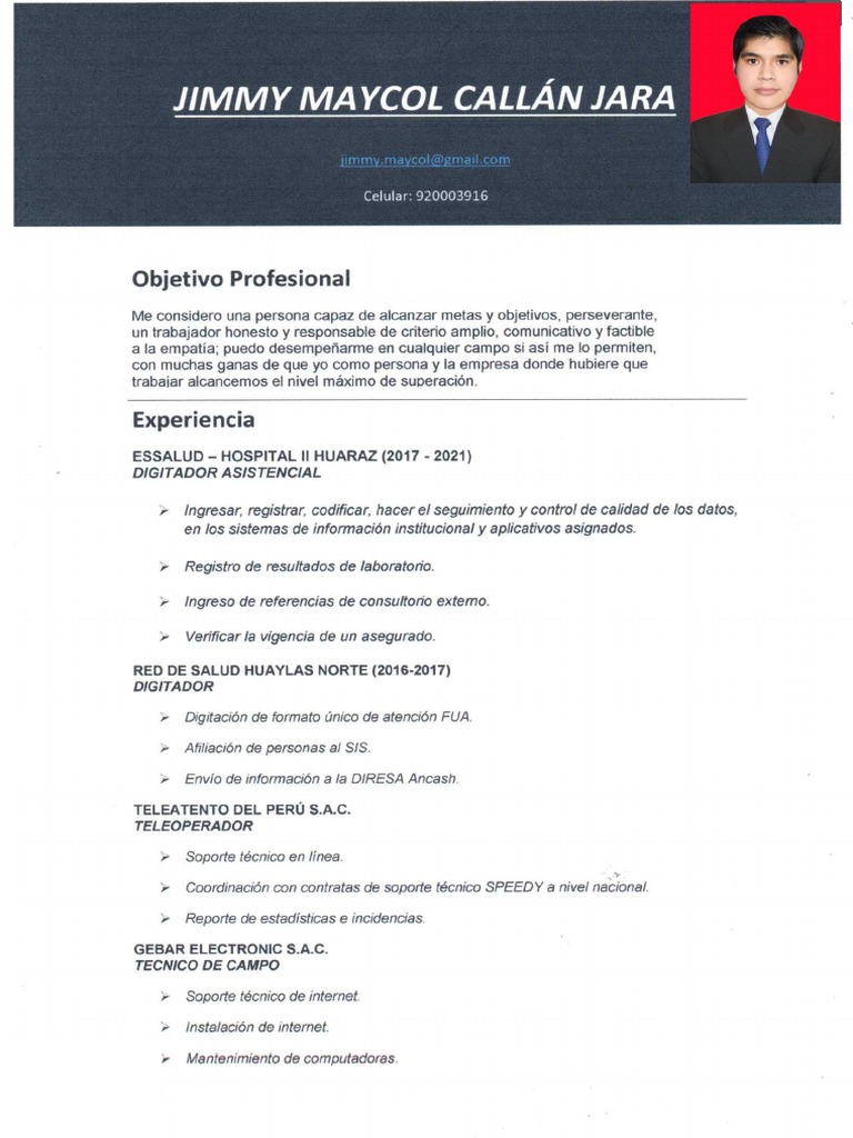 CV Jimmy Callan Jara | PDF