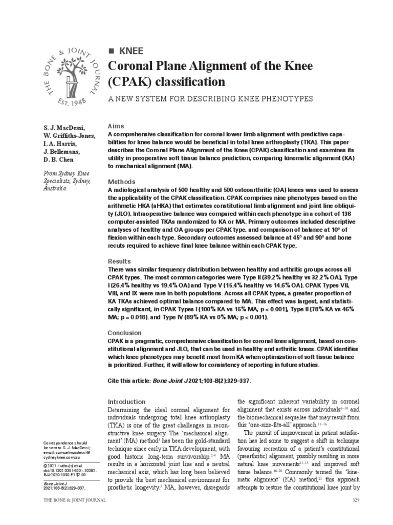 Coronal Plane Alignment of The Knee (CPAK) Classification: A New System ...
