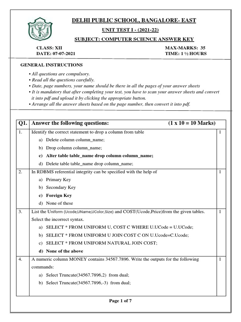 Class 12 Computer Science Answer Key | PDF | Computer Data | Computing
