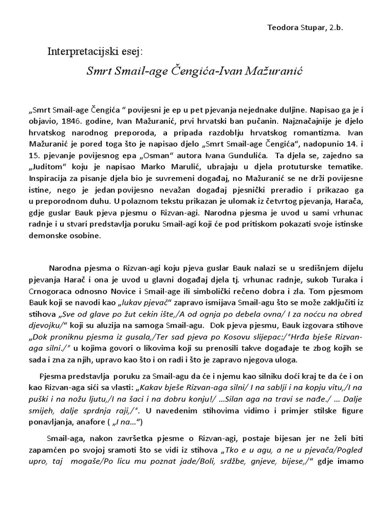 Interpretacijski Esej-Smrt Smail-Age Cengica | PDF