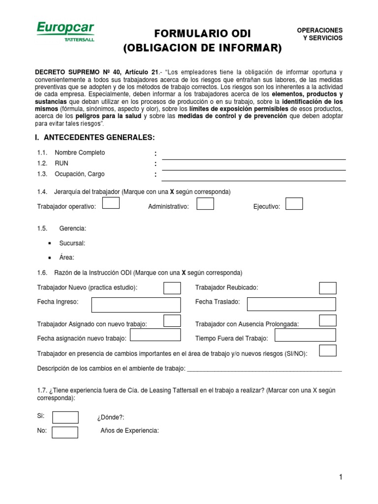 Formato ODI (Operaciones y Servicios) | PDF