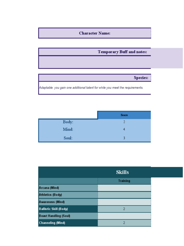 Soulbound Character Sheet - v09 | PDF