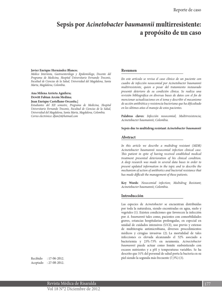 Reporte De Un Caso De Sepsis Causada Por Acinetobacter Baumannii