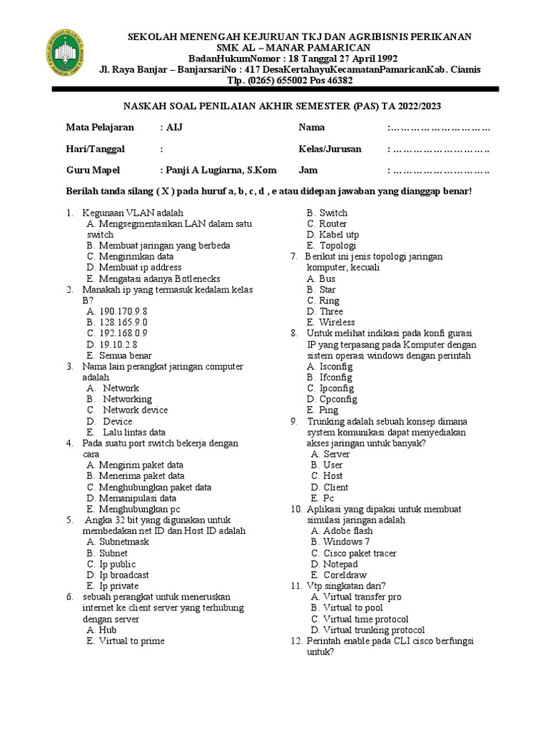 Materi Soal Pas Aij TKJ Xi | PDF