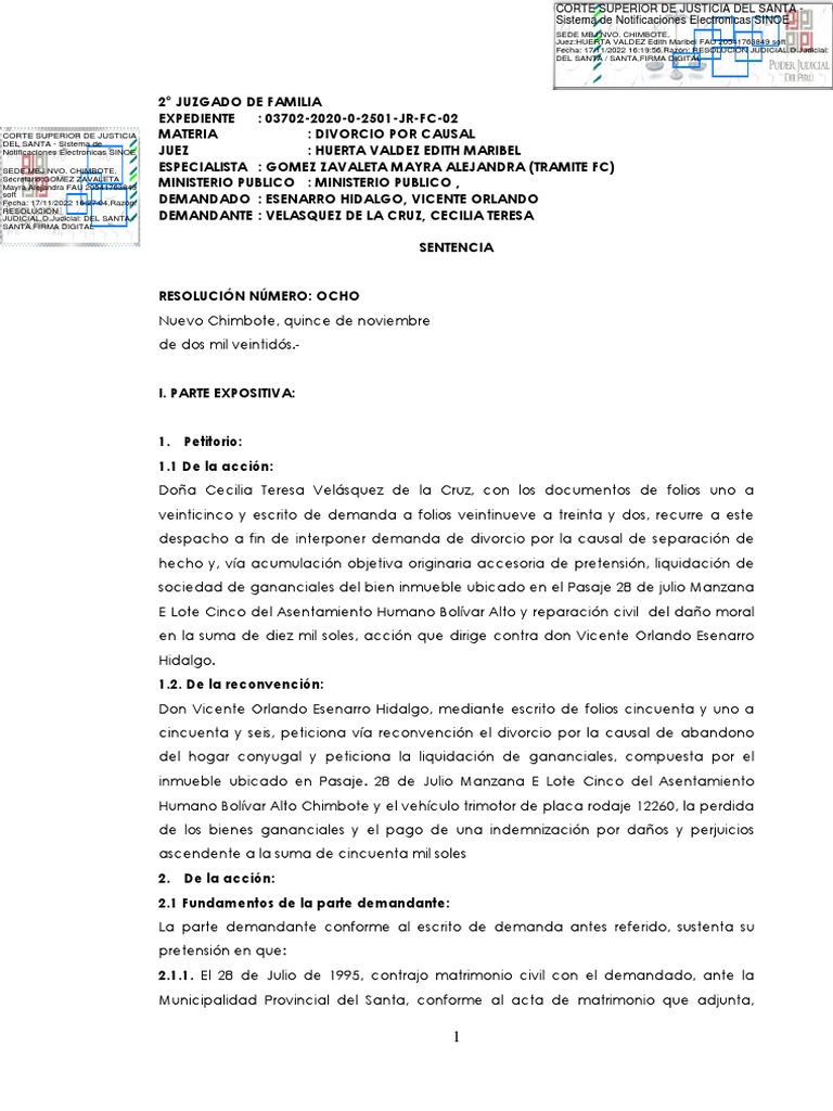 SENTENCIA DE DIVORCIO | PDF | Divorcio | Ley procesal