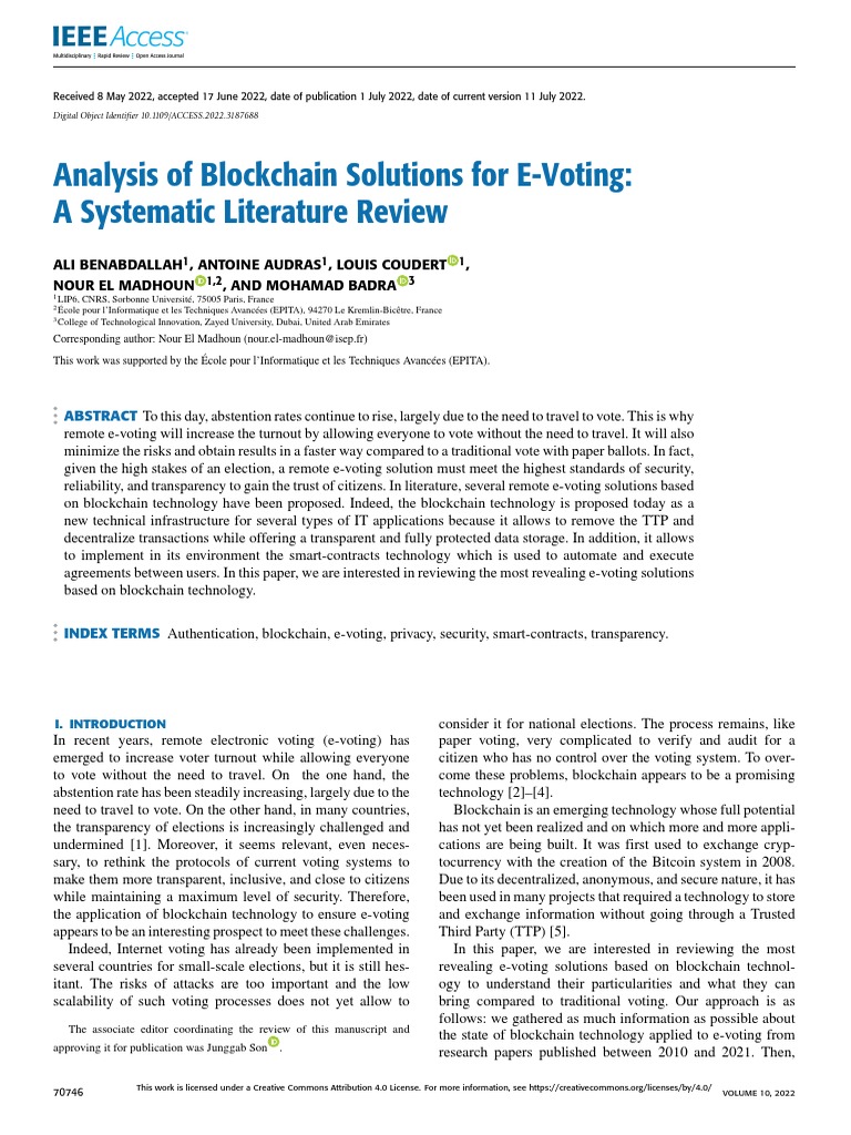 Analysis Of Blockchain Solutions For E Voting A Systematic Literature
