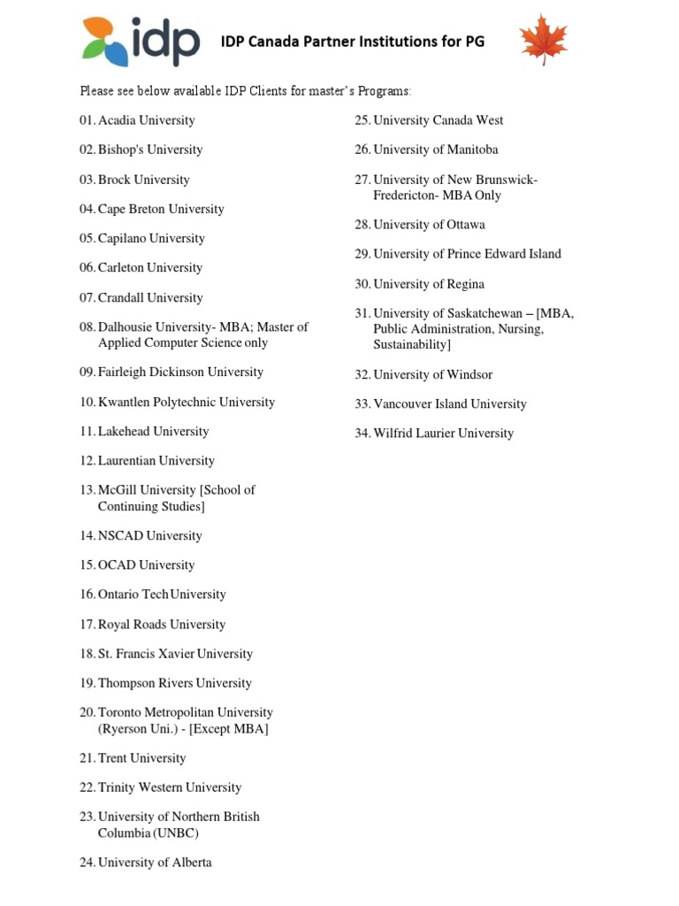IDP Affiliated Institutions List For PG (Updated) | PDF | Universities ...