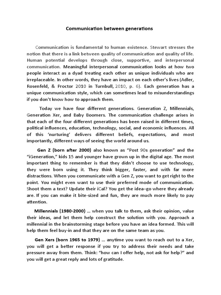 Communication Between Generations | PDF | Millennials | Communication