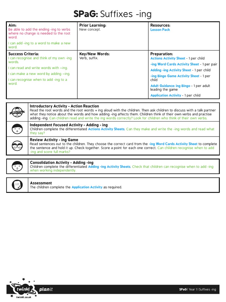 #Lesson Plan Suffixes - Ing | PDF | Cognitive Science | Grammar