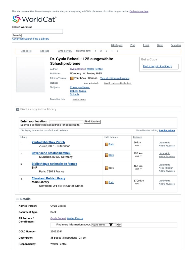 Dr. Gyula Bebesi - 125 Ausgewählte Schachprobleme (Book, 1985) (WorldCat - Org) | PDF ...