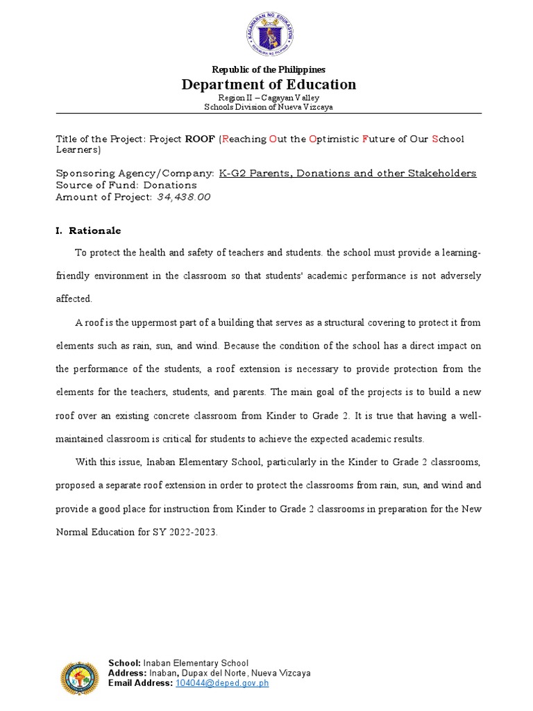 Project Roof Docxfinal Pdf Classroom Schools