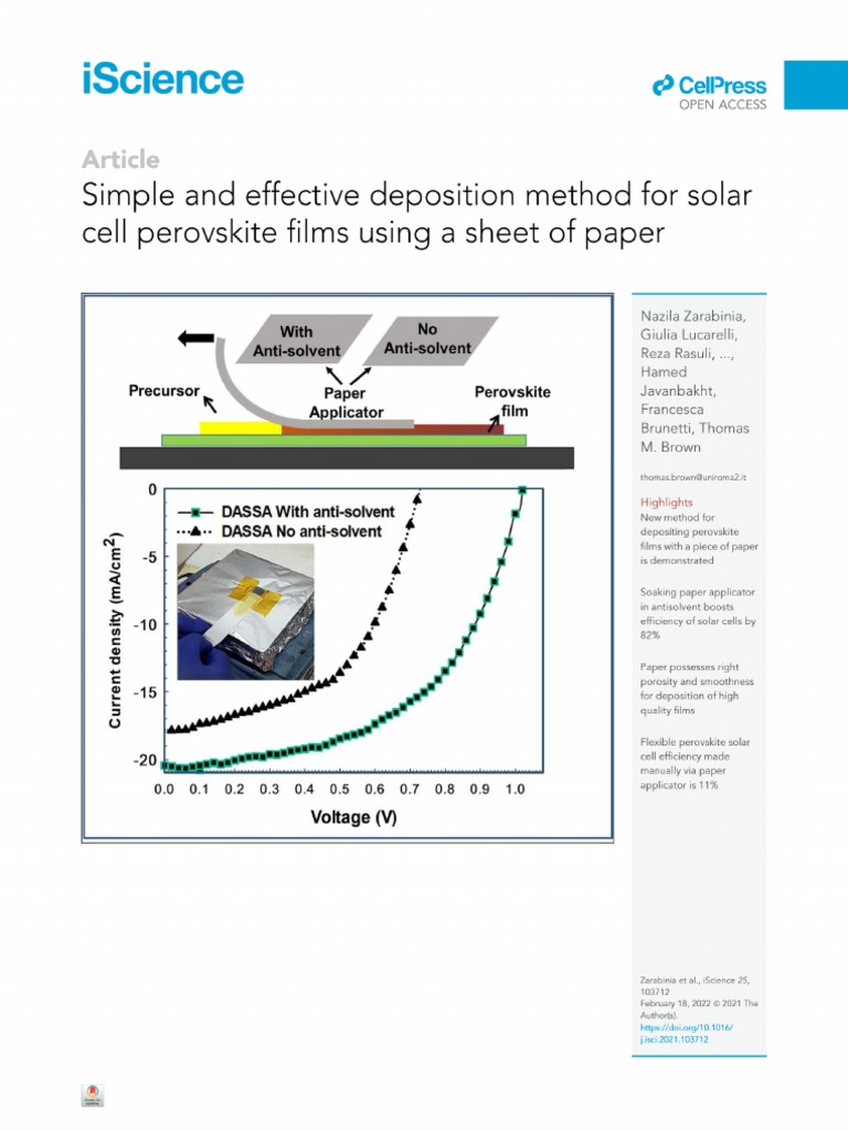 2021 - Simple and Effective Deposition Method For Solar Cell Perovskite ...