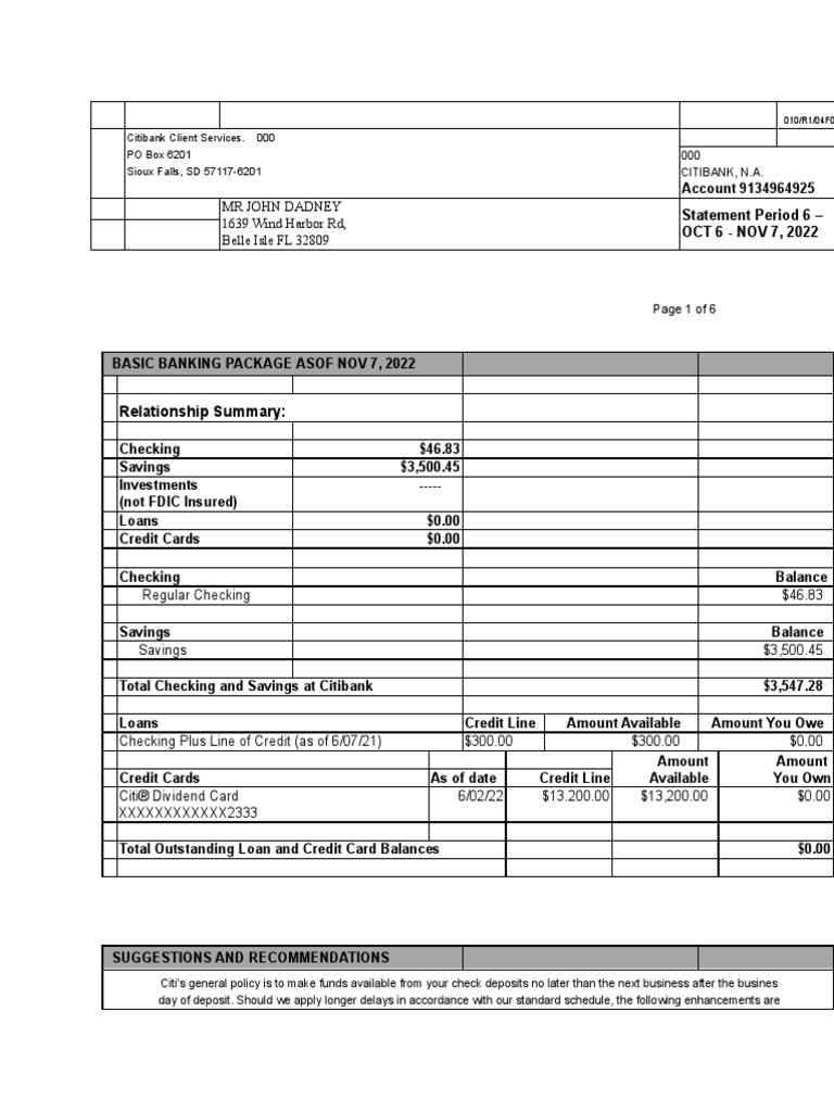 Citibank Bank Statement | PDF | Credit Card | Transaction Account