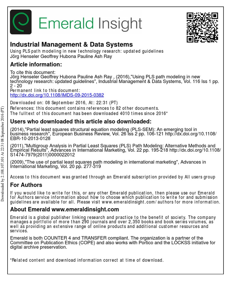 79 PLS Using PLS Path Modeling in New Technology Research - Updated Guidelines 2016 | PDF ...