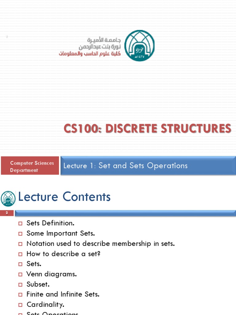 Lecture 1 - Sets and Sets Operations - Updated PDF | PDF | Set (Mathematics) | Mathematics
