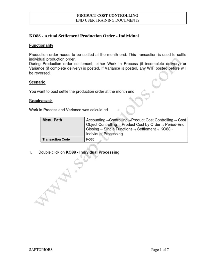 KO88 Actual Settlement Prod. Order Indiv. | PDF | Software Engineering ...