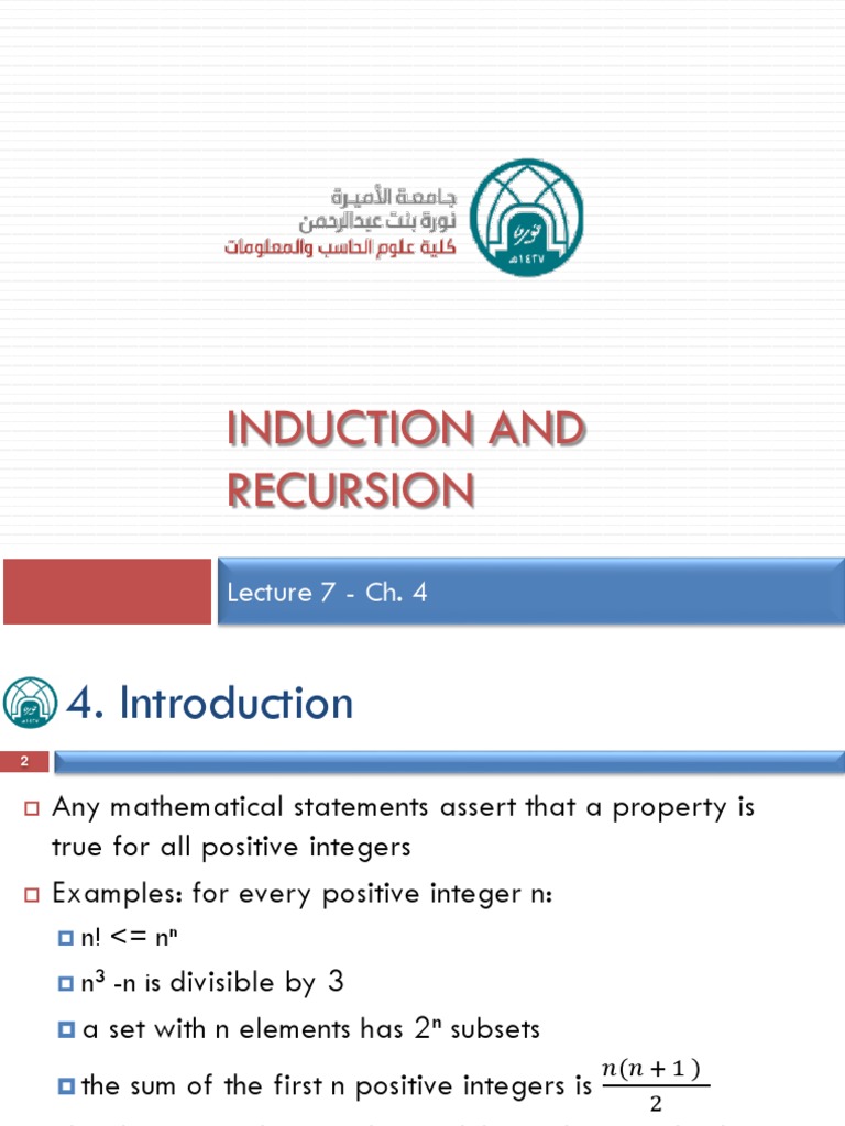 Lecture 7 Induction And Recursion Pdf Pdf Mathematical Proof