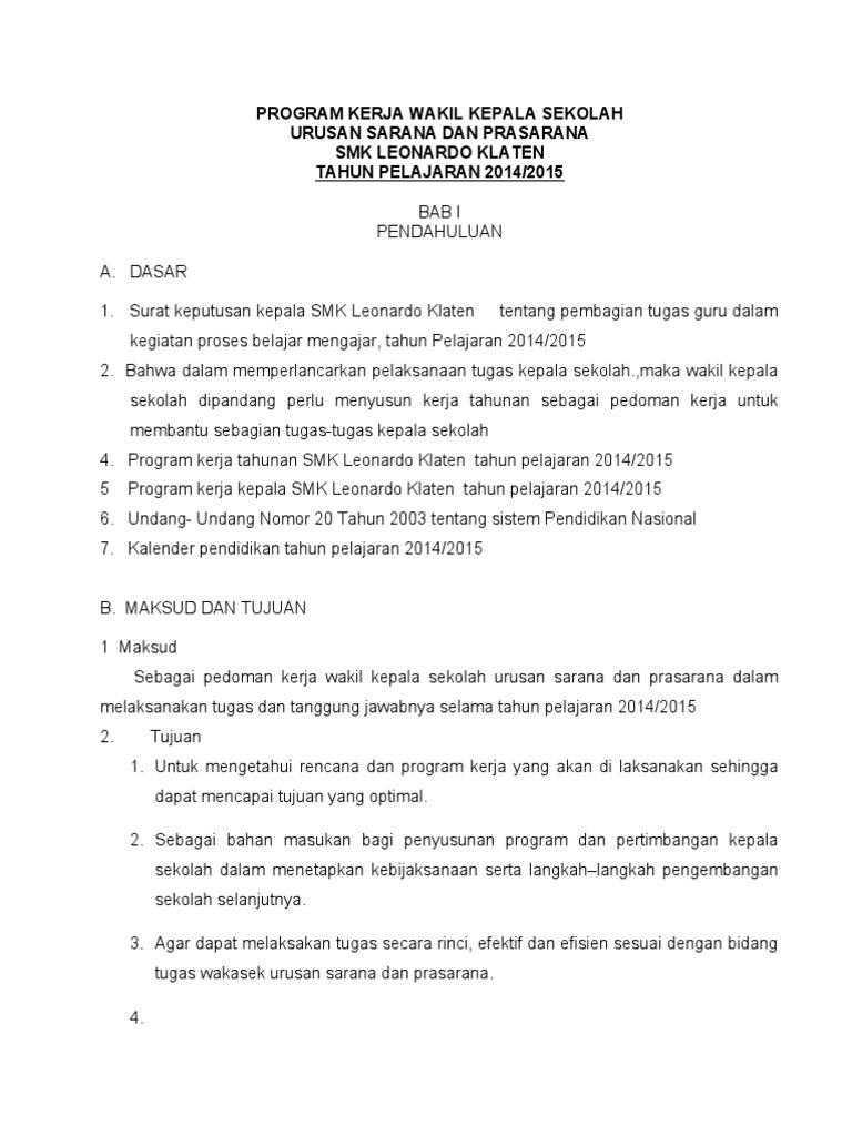 Program Kerja Wakil Kepala Sekolah 2014 - 2015 | PDF Program Kerja Wakil Kepala Sekolah 2014 - 2015 | PDF