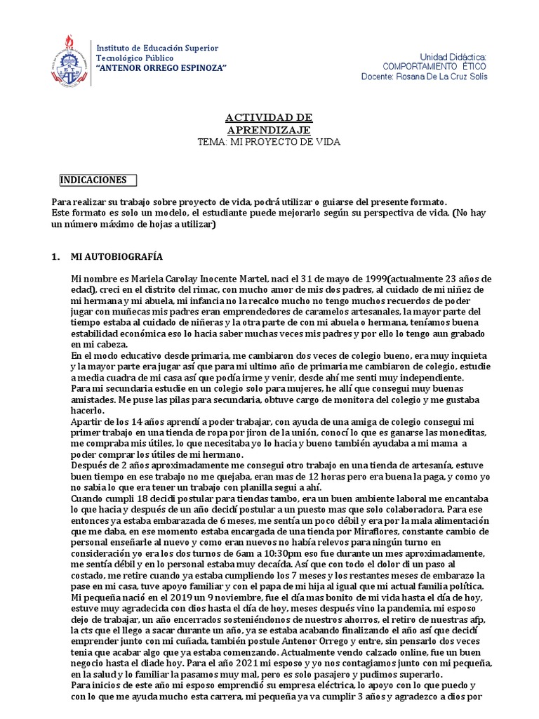 Semana 06 Actividad Proyecto De Vida Pdf