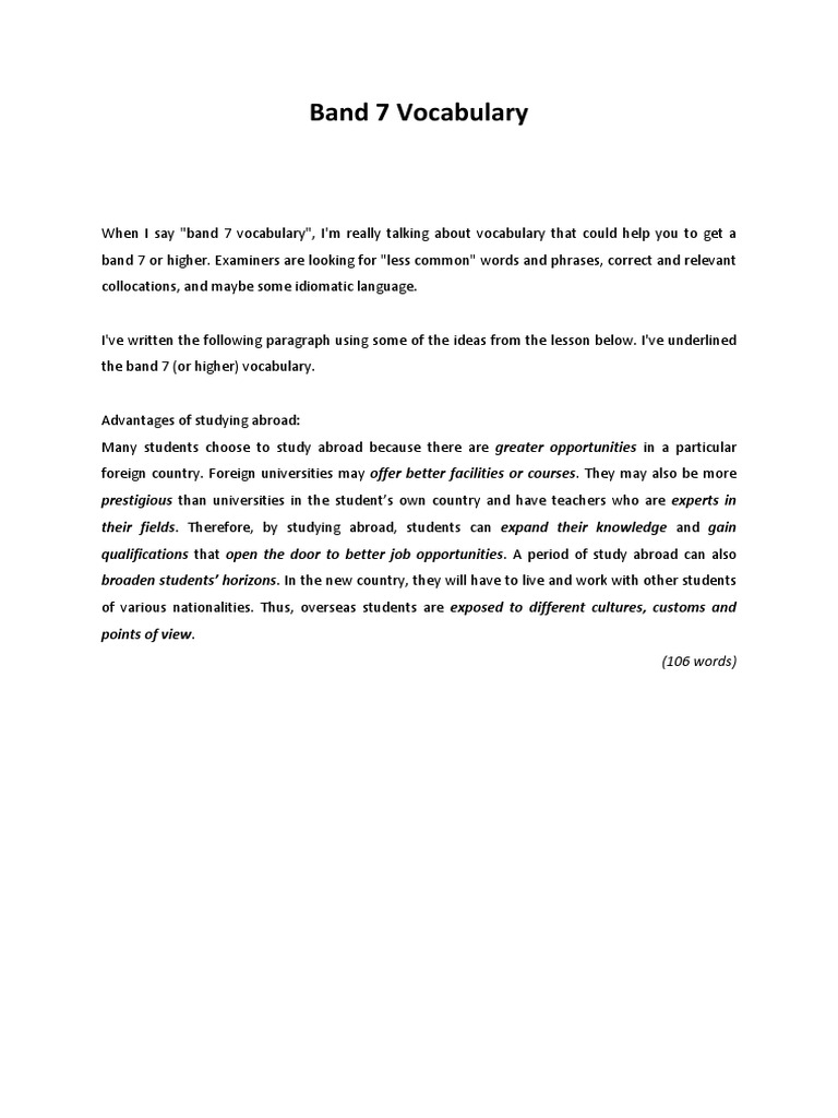 Reasons To Study Abroad - Band 7 Vocabulary | PDF | Career & Growth