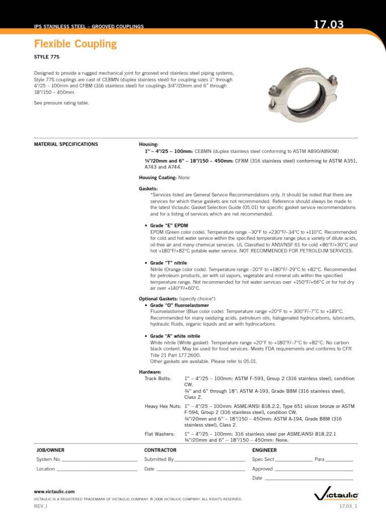 IPS S.S. - Grooved Couplings (17.03) | PDF | Pipe (Fluid Conveyance ...
