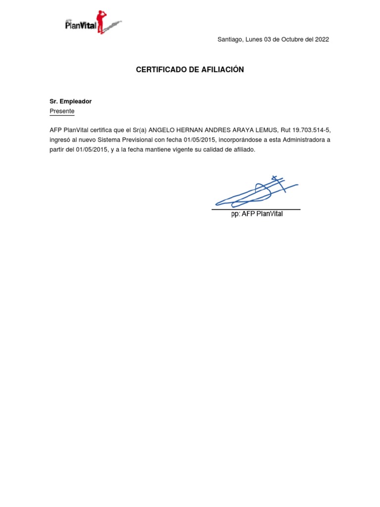 Certificado de Afiliación: Sr. Empleador | PDF | Finanzas y dinero
