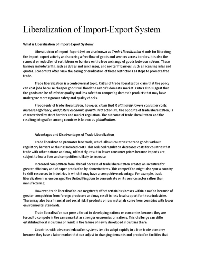Liberalisation of Import-Export System | PDF | Free Trade ...