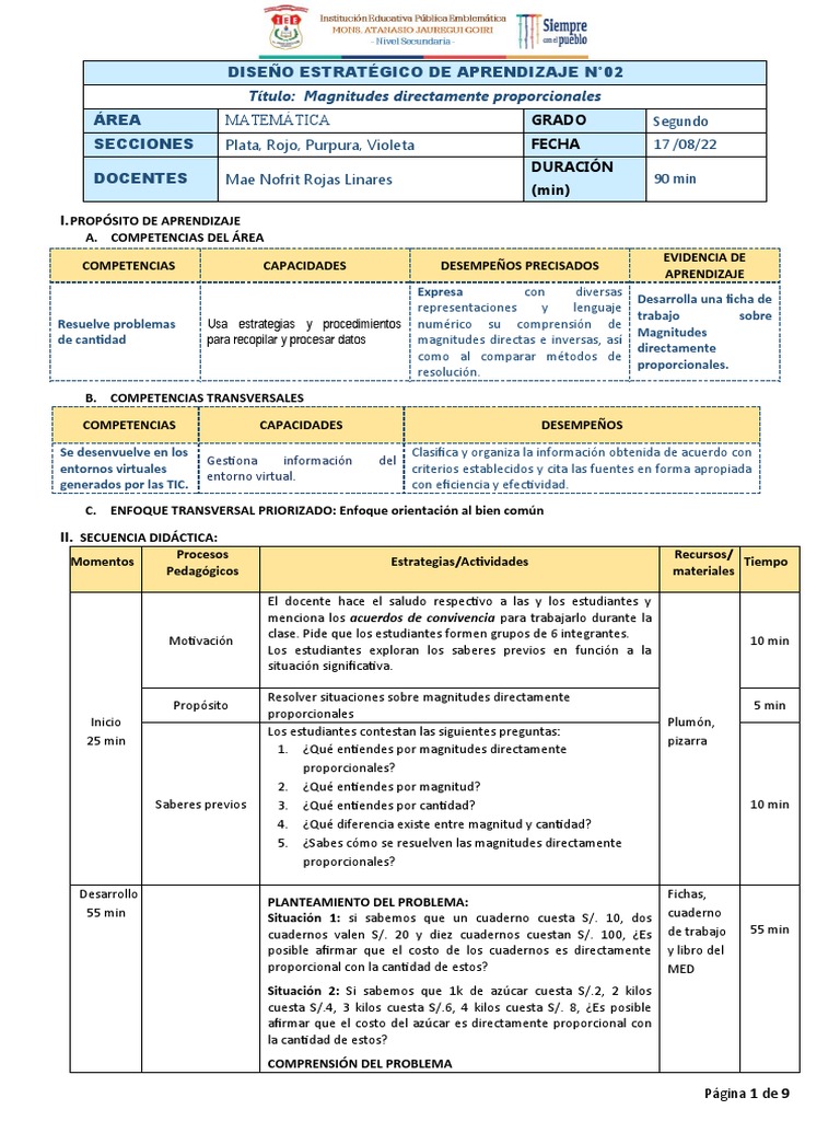 Aprendizaje 2 Magnitud Directamente Proporcionales | PDF | Aprendizaje ...